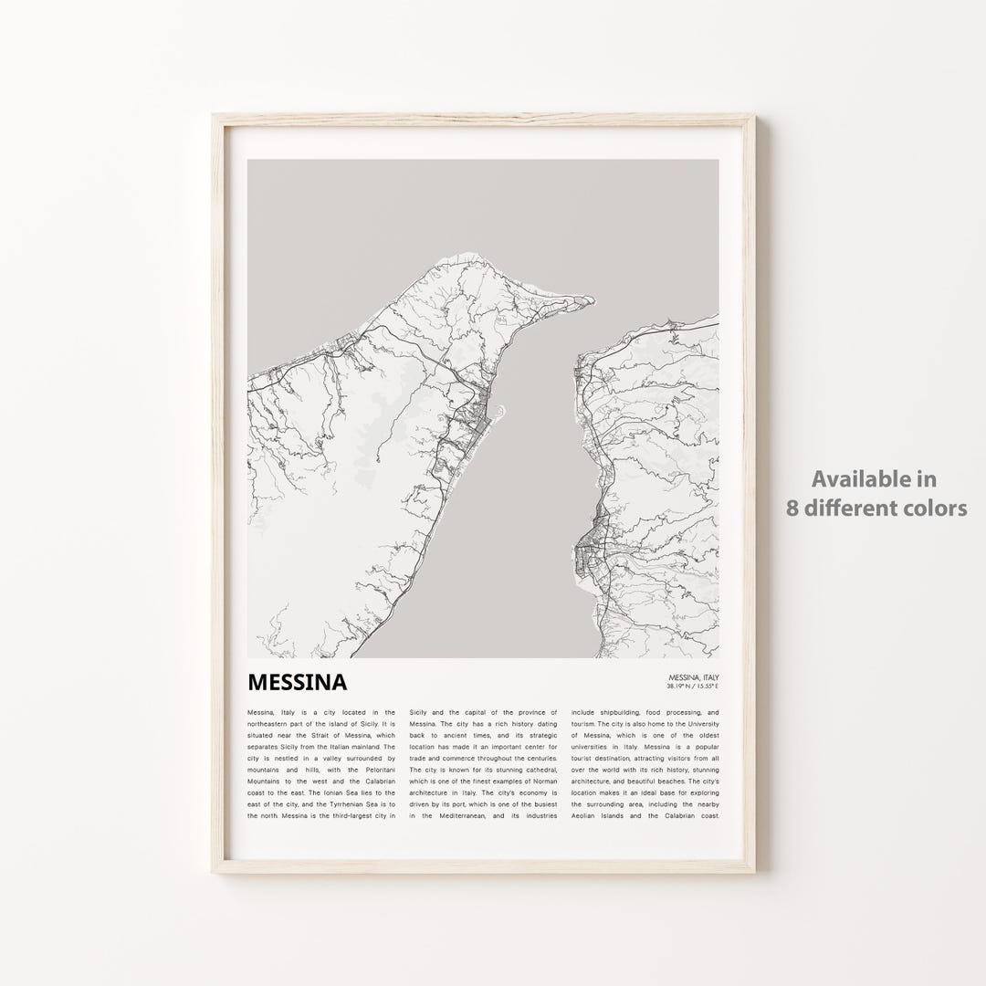 Messina Map Print, Messina Travel Map, Messina Wall Decor Art, Messina ...