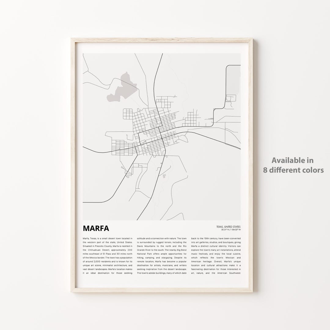 Marfa Map Print, Marfa Travel Map, Marfa Wall Decor Art, Marfa Texas ...