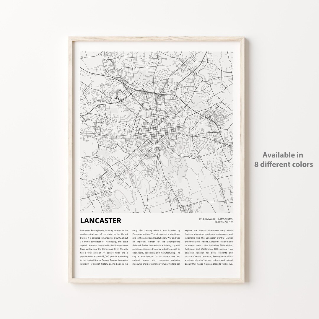 Lancaster Map Print, Lancaster Travel Map, Lancaster Wall Decor Art ...