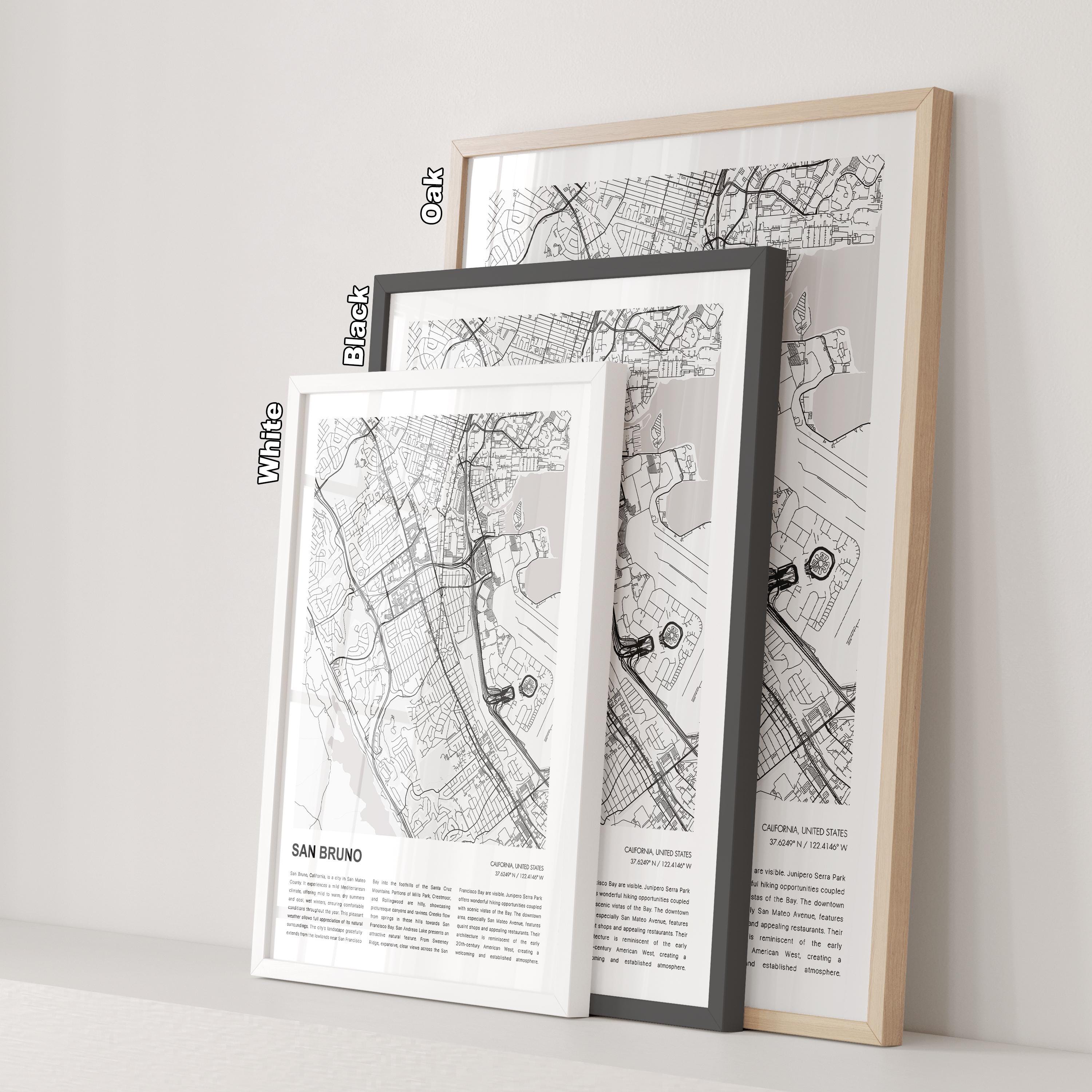 San Bruno Map Print, San Bruno Travel Map, San Bruno Wall Decor Art ...