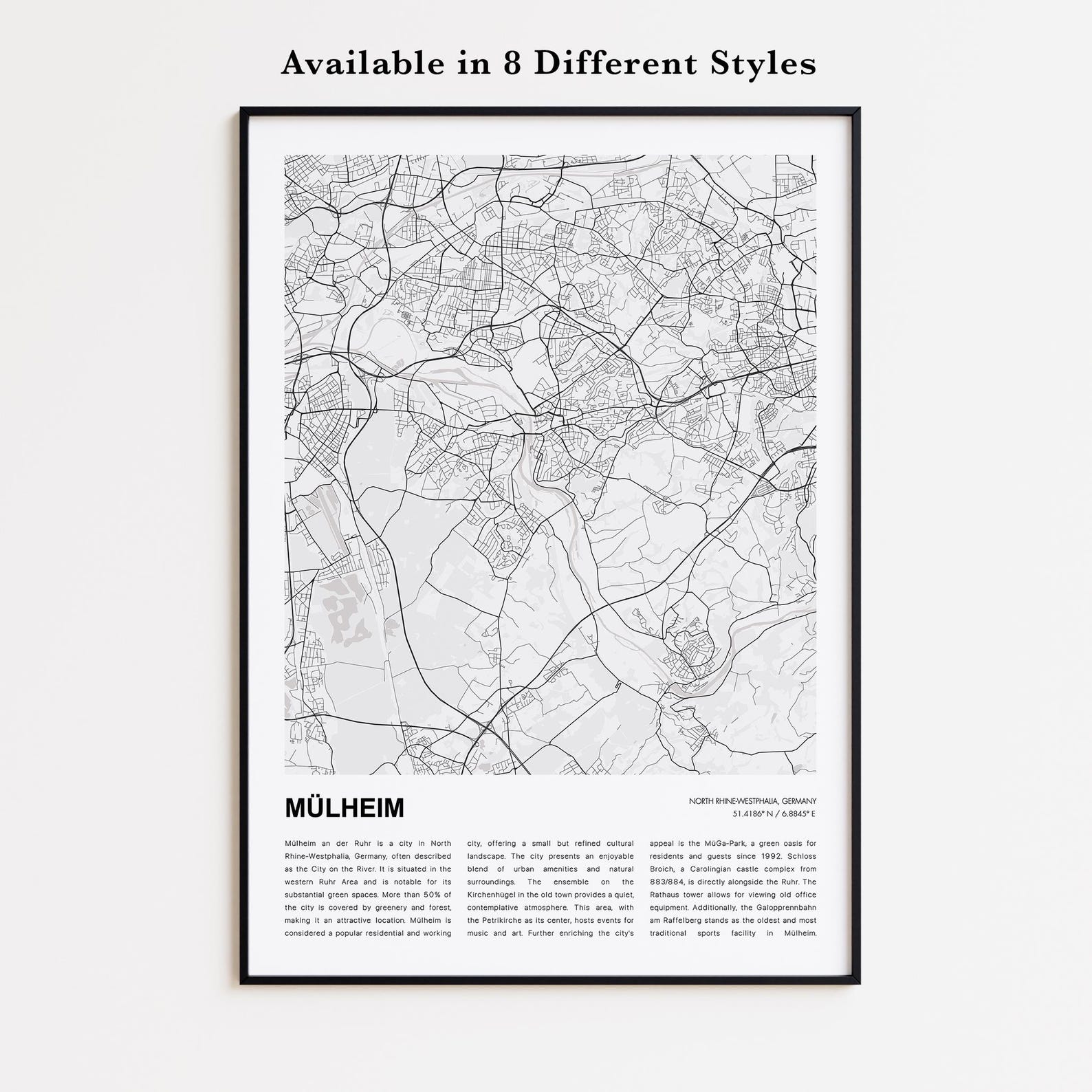 Mülheim Map Print, Mülheim Travel Map, Mülheim Wall Decor Art, Mülheim ...