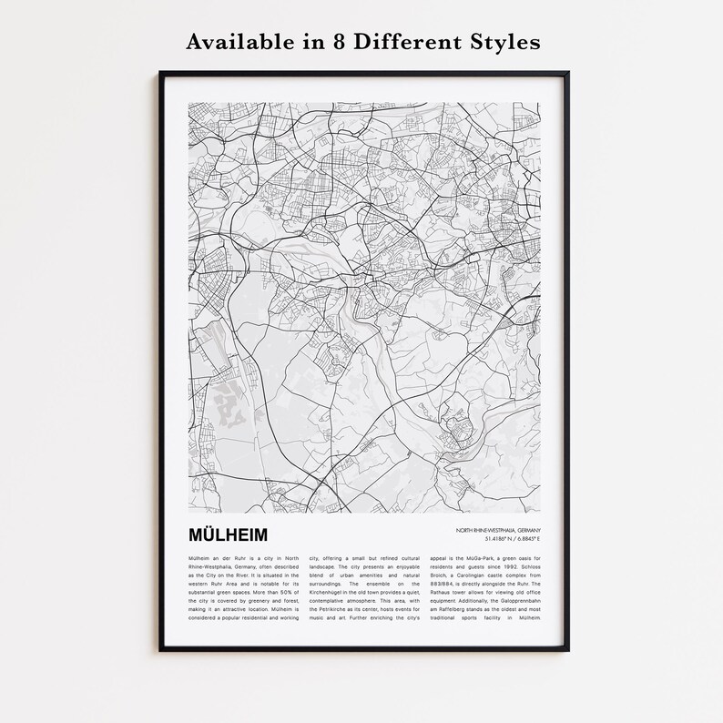 Mülheim Map Print, Mülheim Travel Map, Mülheim Wall Decor Art, Mülheim ...