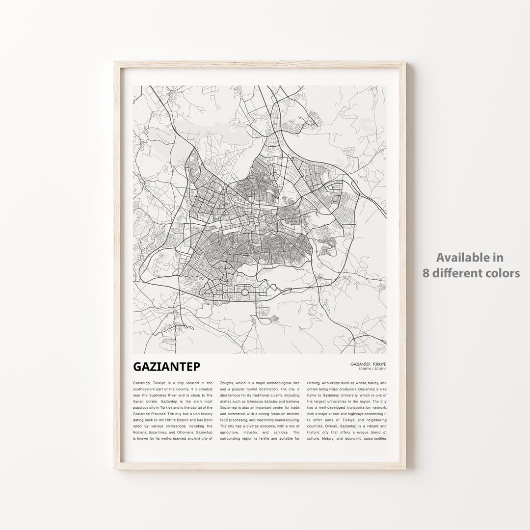Gaziantep Map Print, Gaziantep Travel Map, Gaziantep Wall Decor Art ...