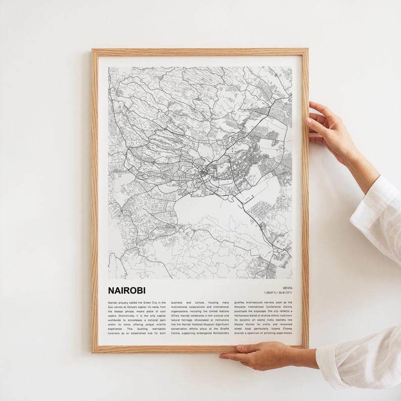 Nairobi Map Print, Nairobi Travel Map, Nairobi Wall Decor Art, Nairobi ...