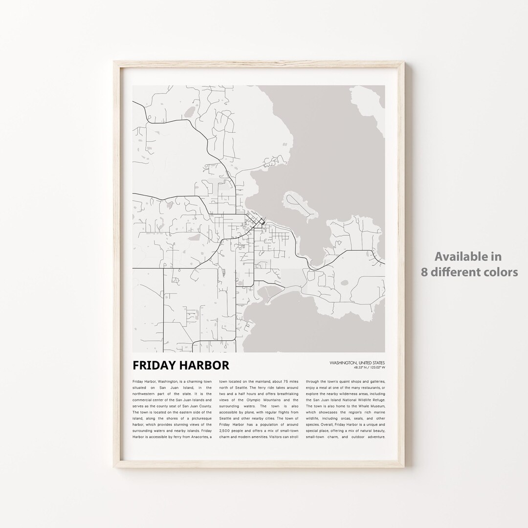 Friday Harbor Map Print, Friday Harbor Travel Map, Friday Harbor Wall ...