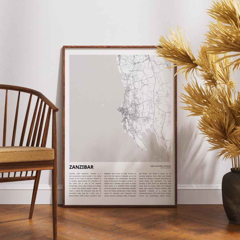 Zanzibar Map Print, Zanzibar Travel Map, Zanzibar Wall Decor Art ...