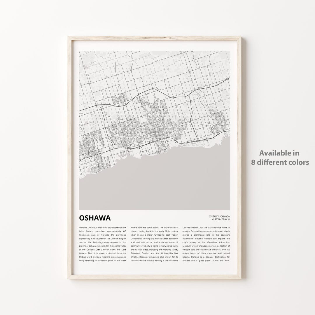 Oshawa Map Print, Oshawa Travel Map, Oshawa Wall Decor Art, Oshawa ...