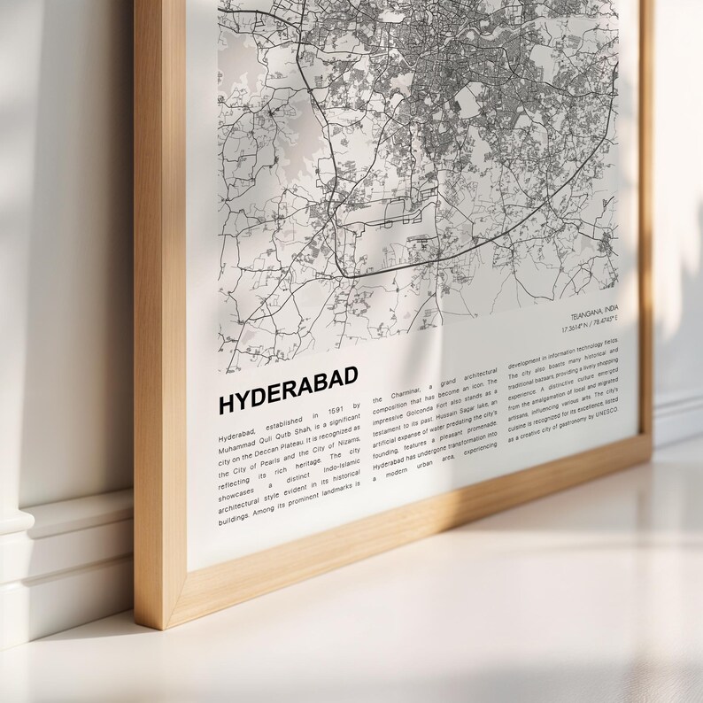 Hyderabad Map Print, Hyderabad Travel Map, Hyderabad Wall Decor Art ...