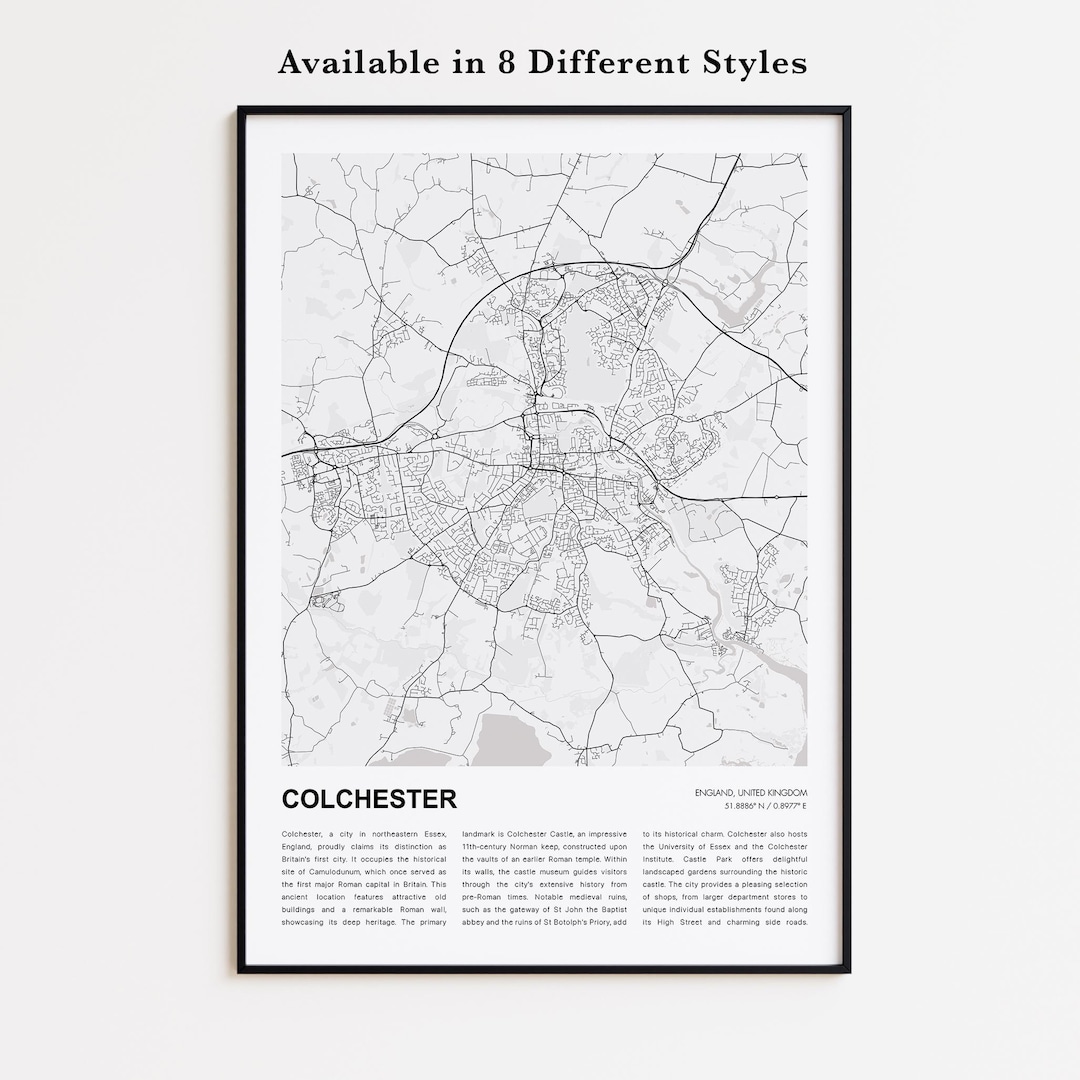 Colchester Map Print, Colchester Travel Map, Colchester Wall Decor Art ...