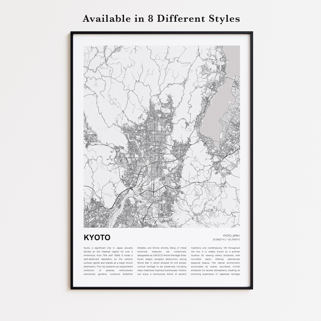Kyoto Map Print, Kyoto Travel Map, Kyoto Wall Decor Art, Kyoto Kyoto ...