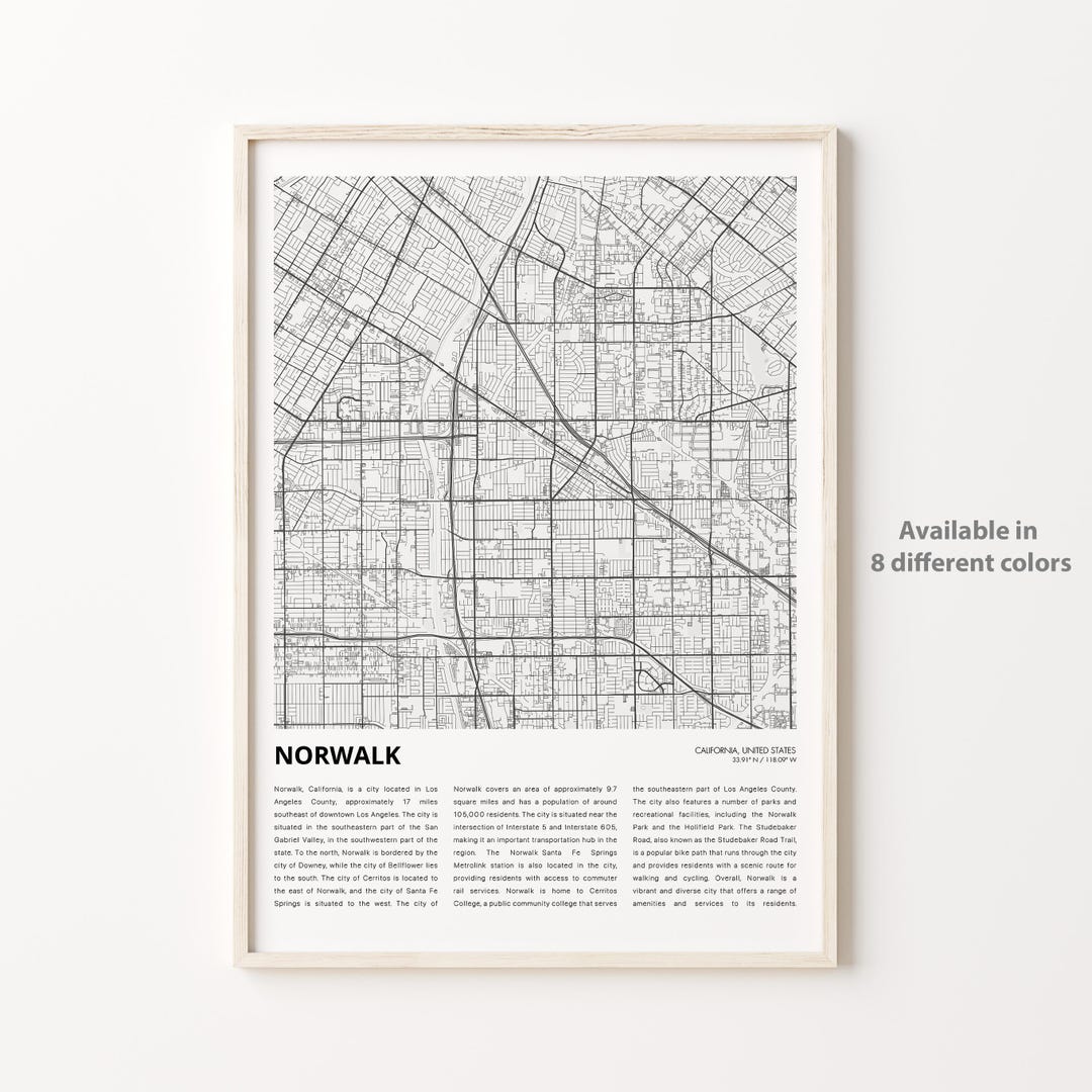 Norwalk Map Print, Norwalk Travel Map, Norwalk Wall Decor Art, Norwalk ...