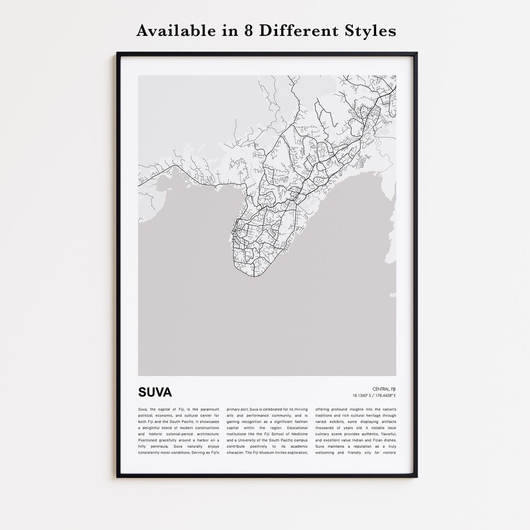 Suva Map Print, Suva Travel Map, Suva Wall Decor Art, Suva Central ...