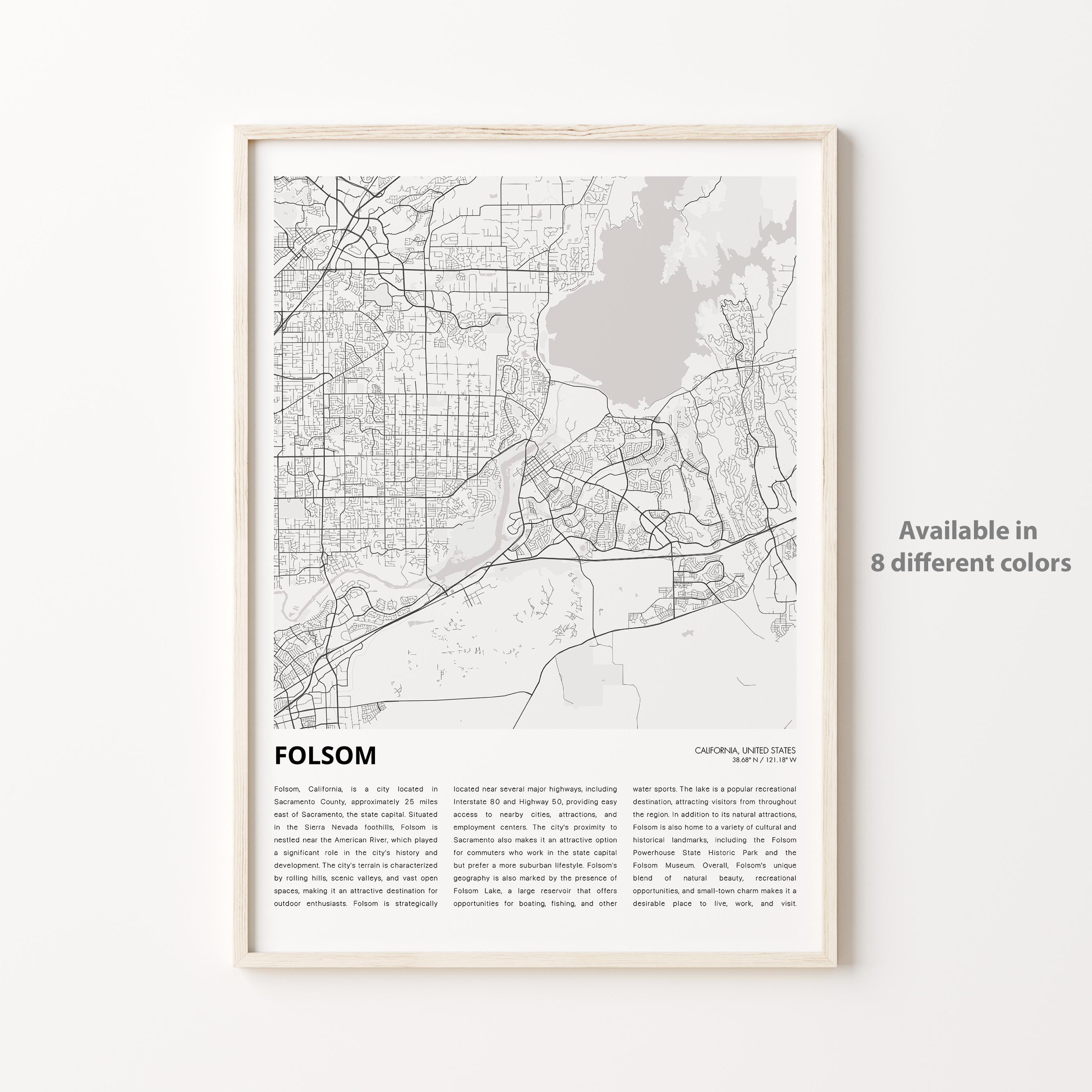 Folsom Map Print, Folsom Travel Map, Folsom Wall Decor Art, Folsom ...