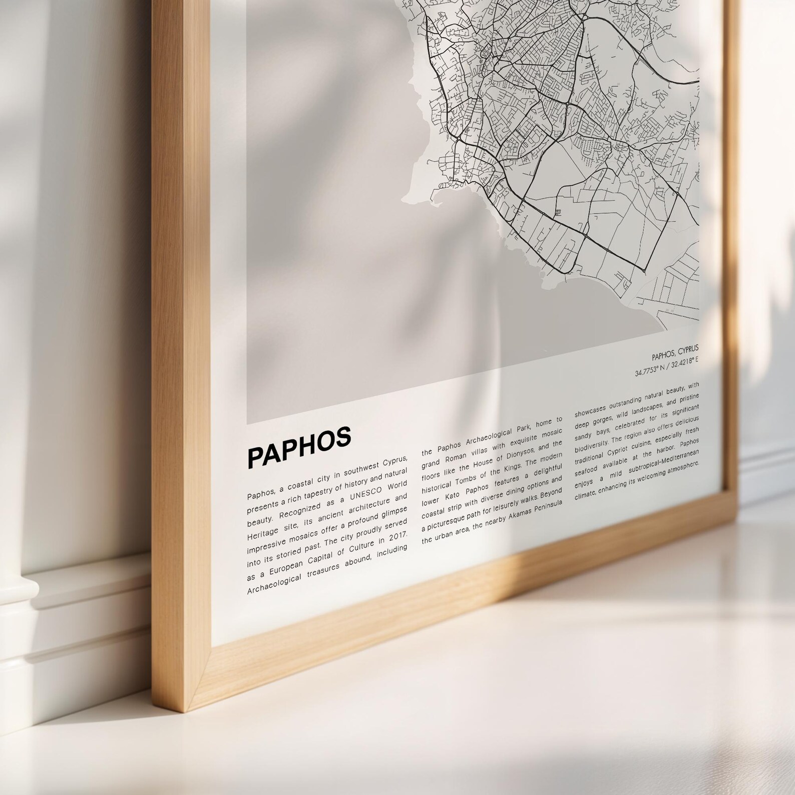 Paphos Map Print, Paphos Travel Map, Paphos Wall Decor Art, Paphos ...