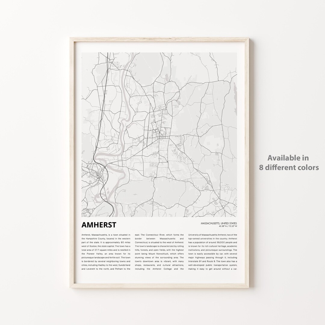 Amherst Map Print, Amherst Travel Map, Amherst Wall Decor Art, Amherst ...