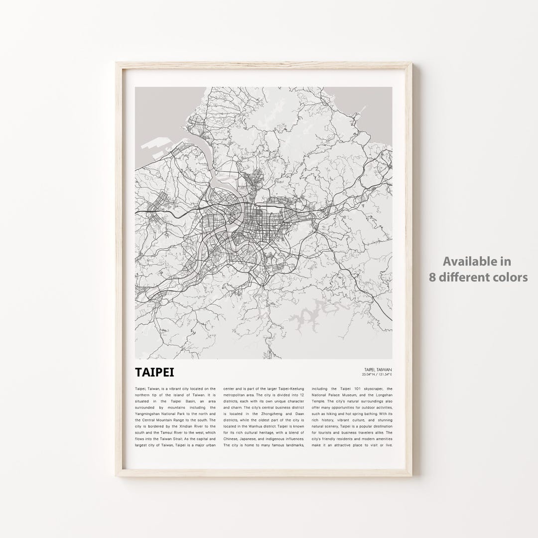 Taipei Map Print, Taipei Travel Map, Taipei Wall Decor Art, Taipei ...