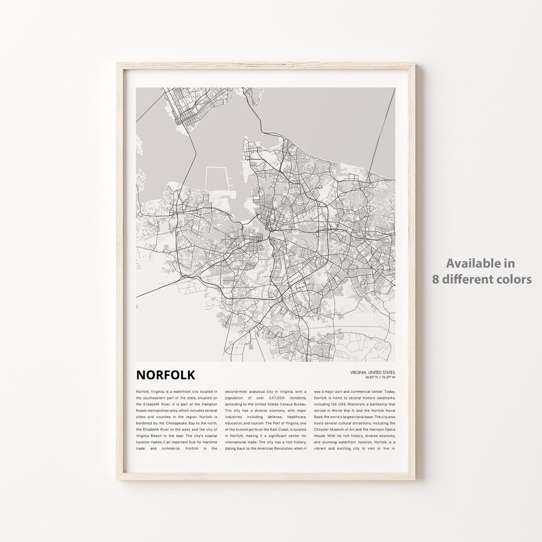 Norfolk Map Print, Norfolk Travel Map, Norfolk Wall Decor Art, Norfolk ...