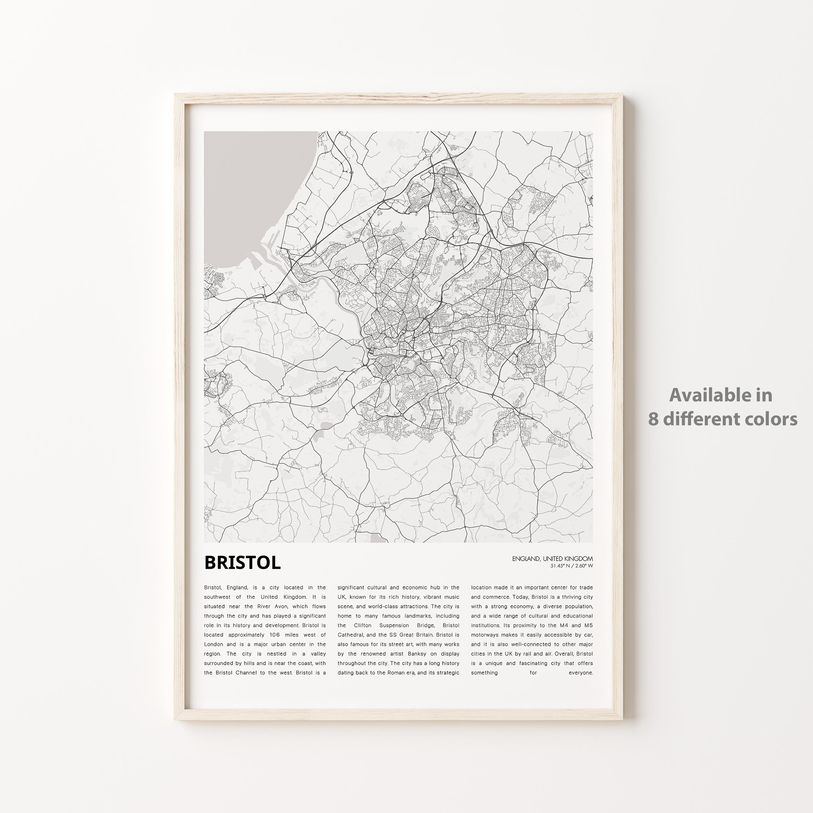 Bristol Map Print, Bristol Travel Map, Bristol Wall Decor Art, Bristol ...