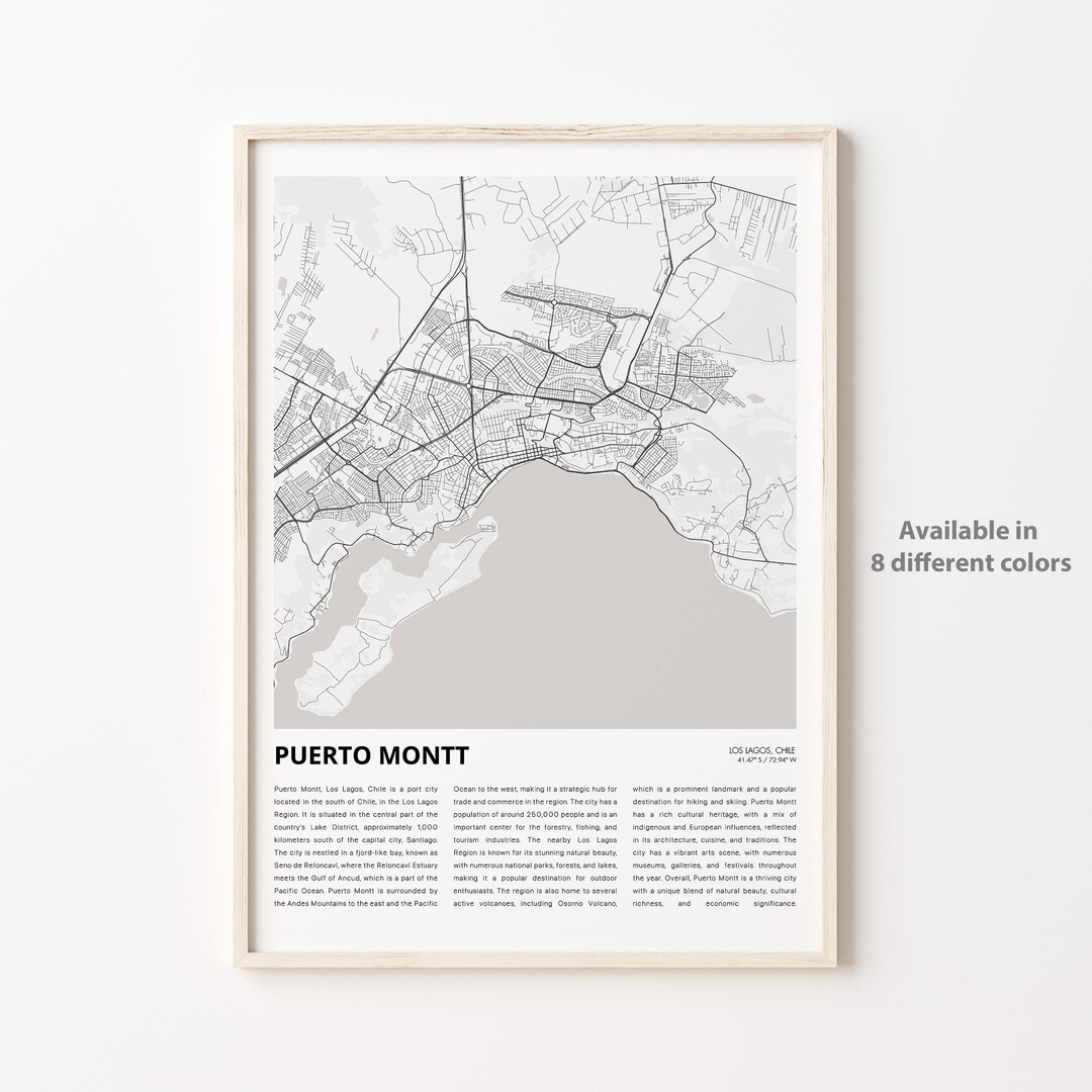 Puerto Montt Map Print, Puerto Montt Travel Map, Puerto Montt Wall ...
