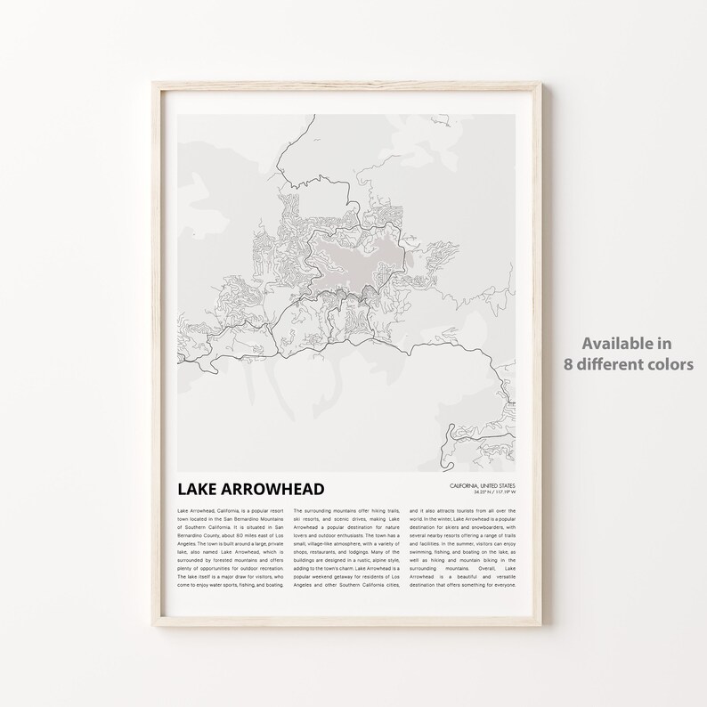 Lake Arrowhead Map Print, Lake Arrowhead Travel Map, Lake Arrowhead ...