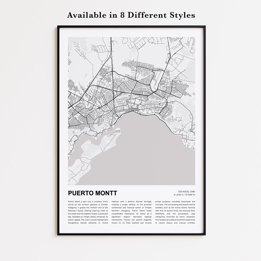 Puerto Montt Map Print, Puerto Montt Travel Map, Puerto Montt Wall ...