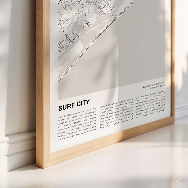 Surf City Map Print, Surf City Travel Map, Surf City Wall Decor Art ...