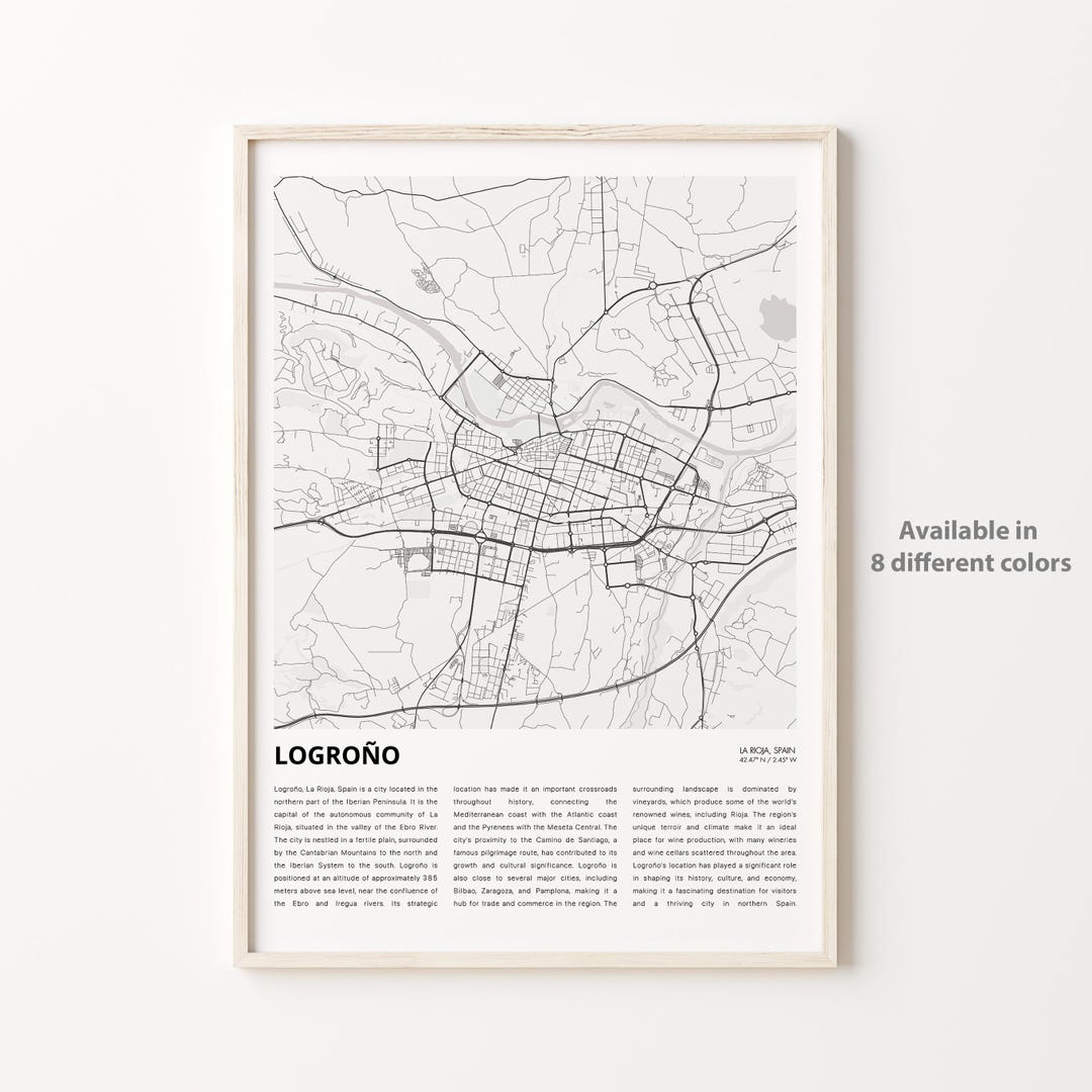 Logroño Map Print, Logroño Travel Map, Logroño Wall Decor Art, Logroño ...