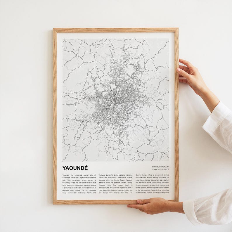 Yaoundé Map Print, Yaoundé Travel Map, Yaoundé Wall Decor Art, Yaoundé ...