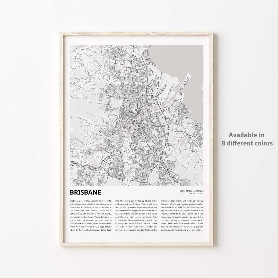 Brisbane Map Print, Brisbane Travel Map, Brisbane Wall Decor Art ...