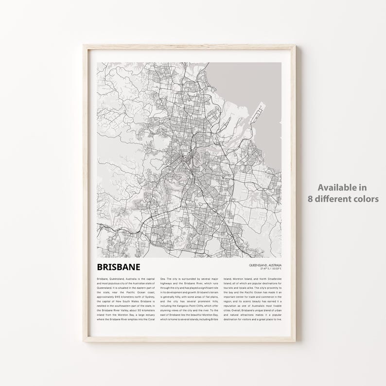 Brisbane Map Print, Brisbane Travel Map, Brisbane Wall Decor Art ...