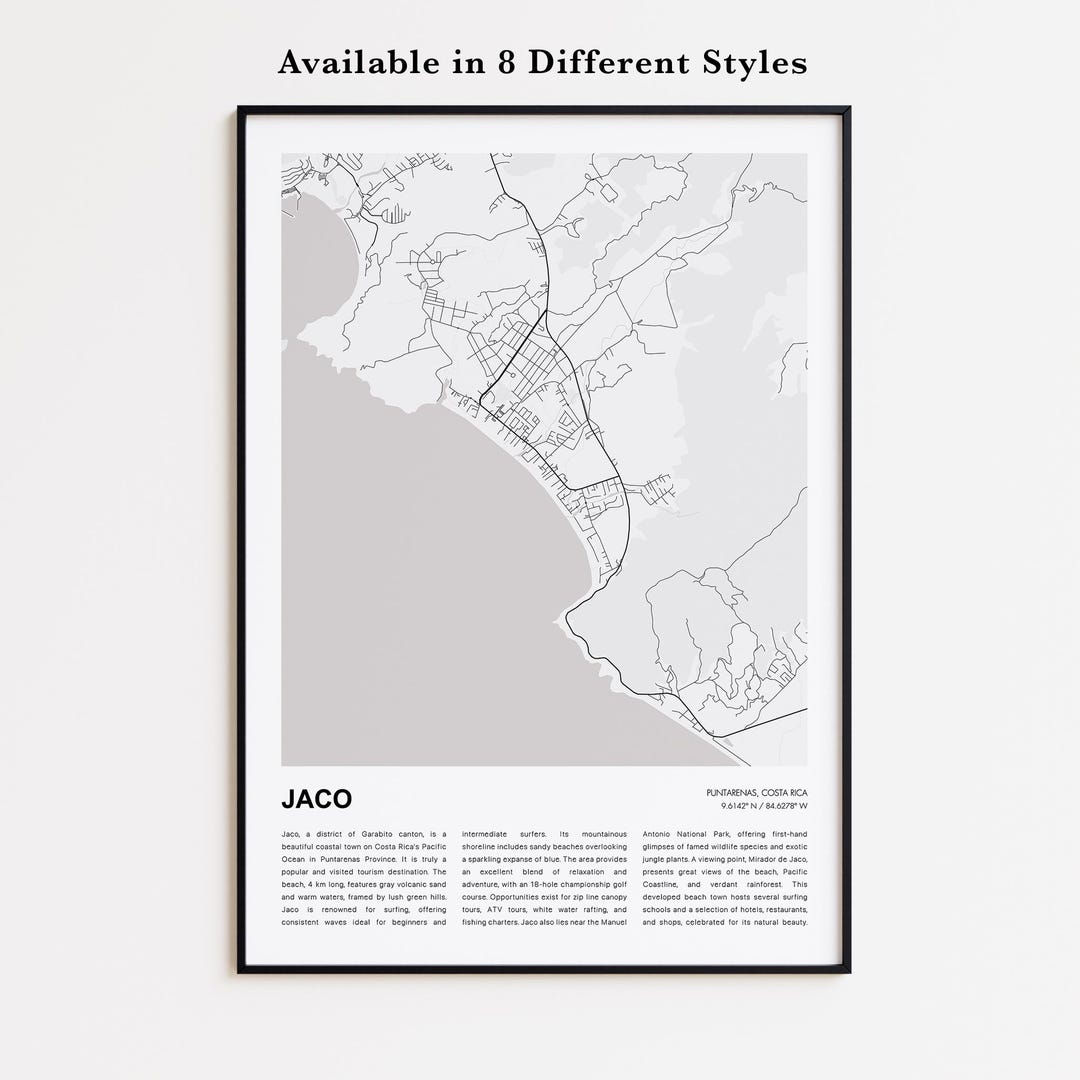 Jaco Map Print, Jaco Travel Map, Jaco Wall Decor Art, Jaco Puntarenas ...
