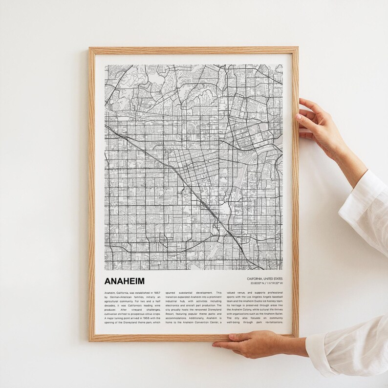 Anaheim Map Print, Anaheim Travel Map, Anaheim Wall Decor Art, Anaheim ...