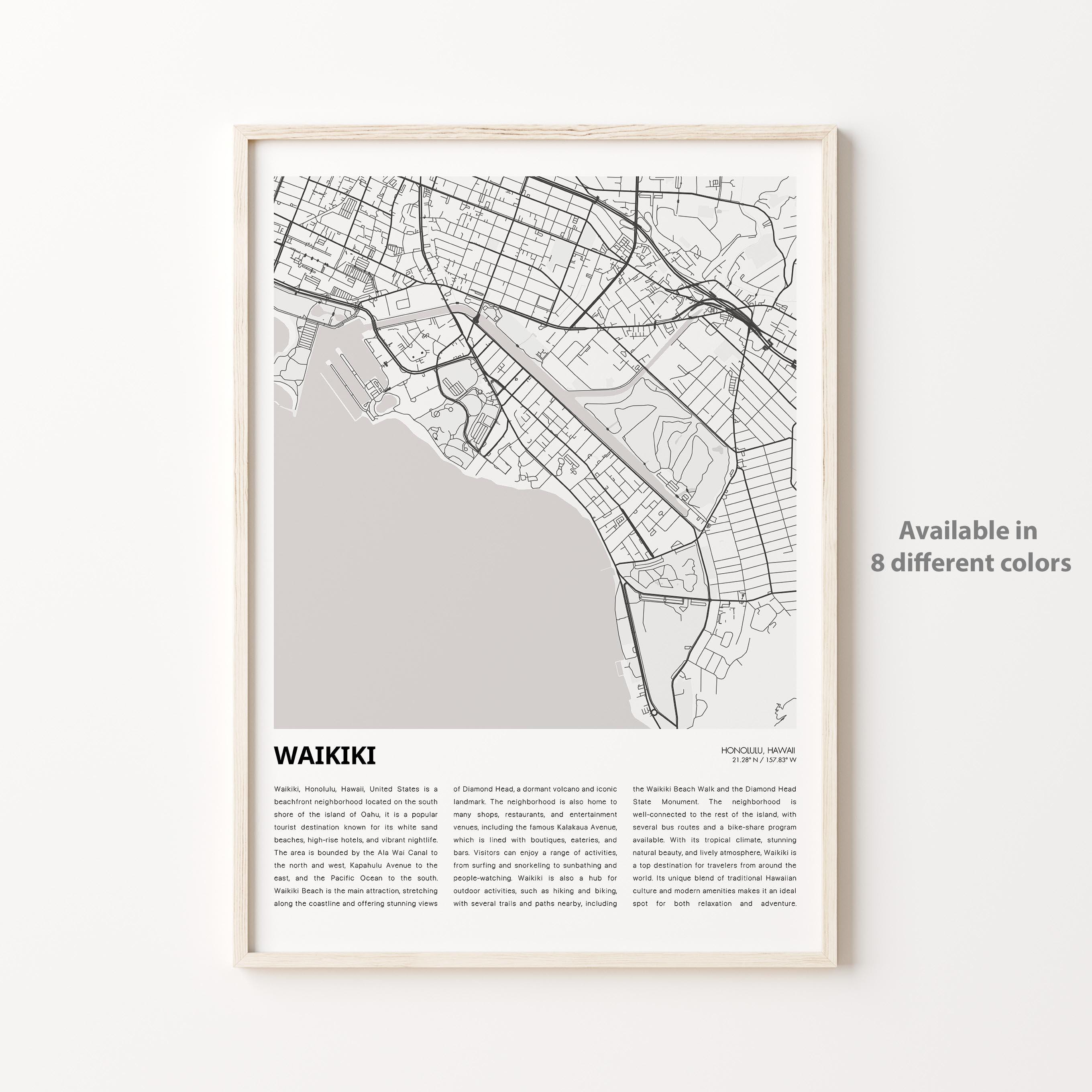 Waikiki Map Print, Waikiki Travel Map, Waikiki Wall Decor Art, Waikiki ...
