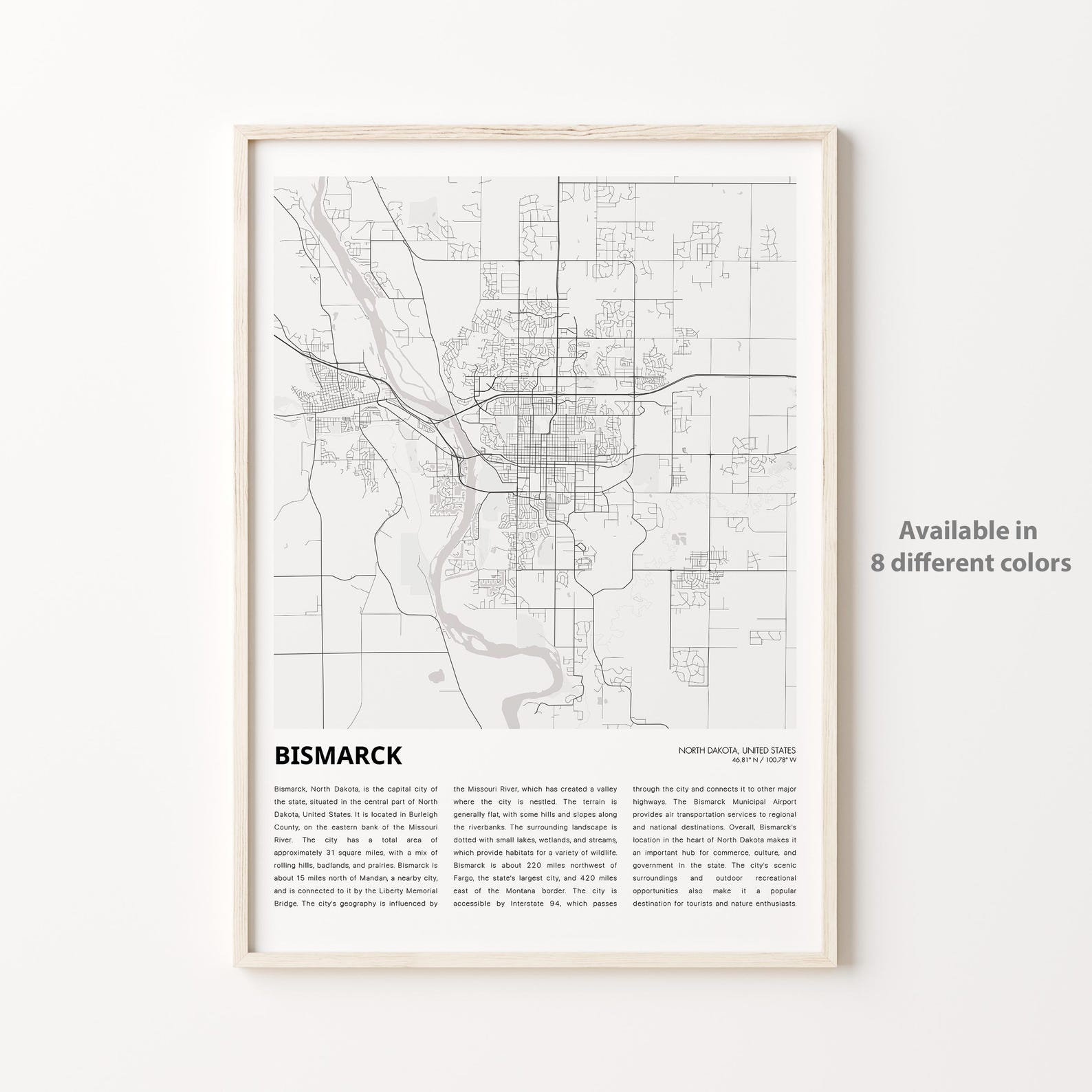 Bismarck Map Print, Bismarck Travel Map, Bismarck Wall Decor Art ...