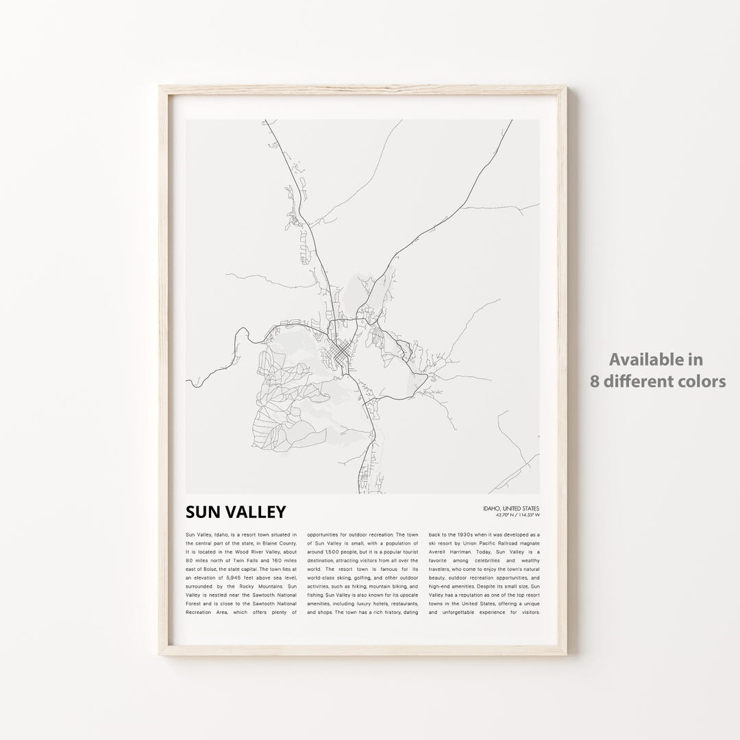 Sun Valley Map Print, Sun Valley Travel Map, Sun Valley Wall Decor Art, Sun Valley Idaho ...