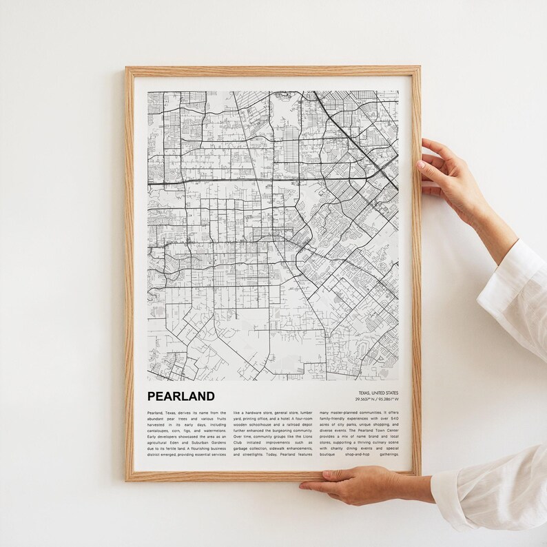 Pearland Map Print, Pearland Travel Map, Pearland Wall Decor Art ...