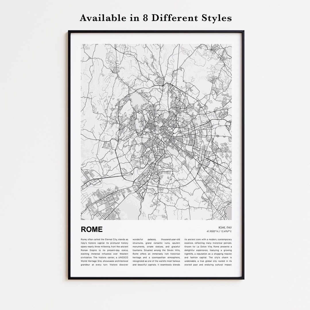 Rome Map Print, Rome Travel Map, Rome Wall Decor Art, Rome Rome ...