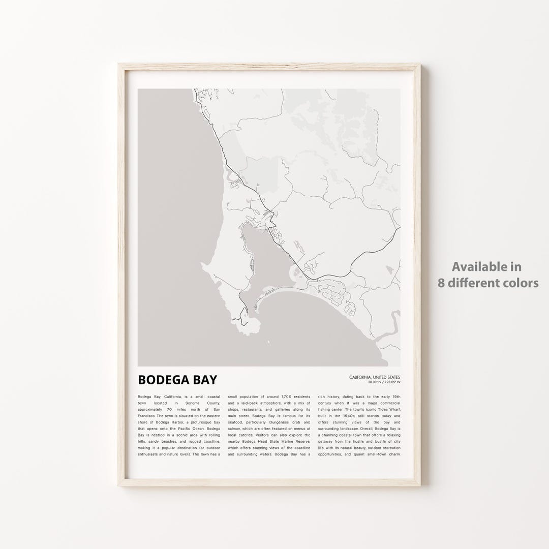 Bodega Bay Map Print, Bodega Bay Travel Map, Bodega Bay Wall Decor Art ...