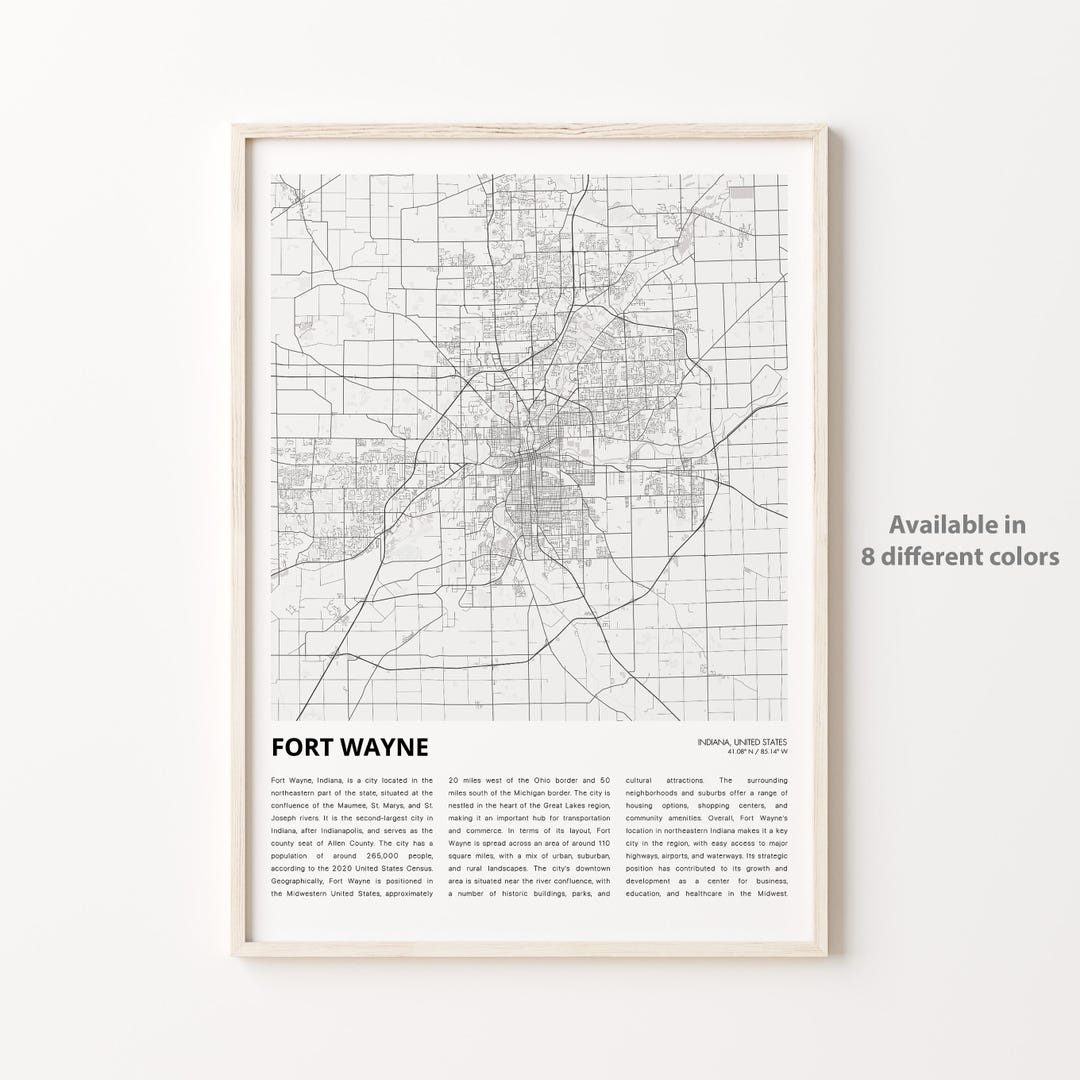 Fort Wayne Map Print, Fort Wayne Travel Map, Fort Wayne Wall Decor Art ...