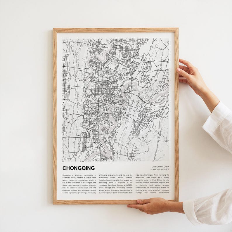 Chongqing Map Print, Chongqing Travel Map, Chongqing Wall Decor Art ...