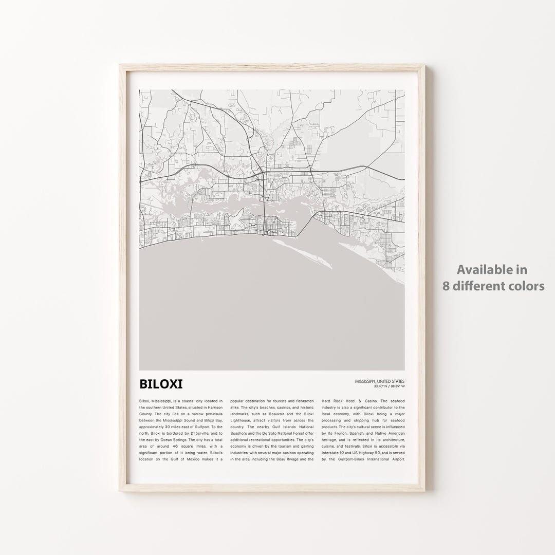 Biloxi Map Print, Biloxi Travel Map, Biloxi Wall Decor Art, Biloxi ...