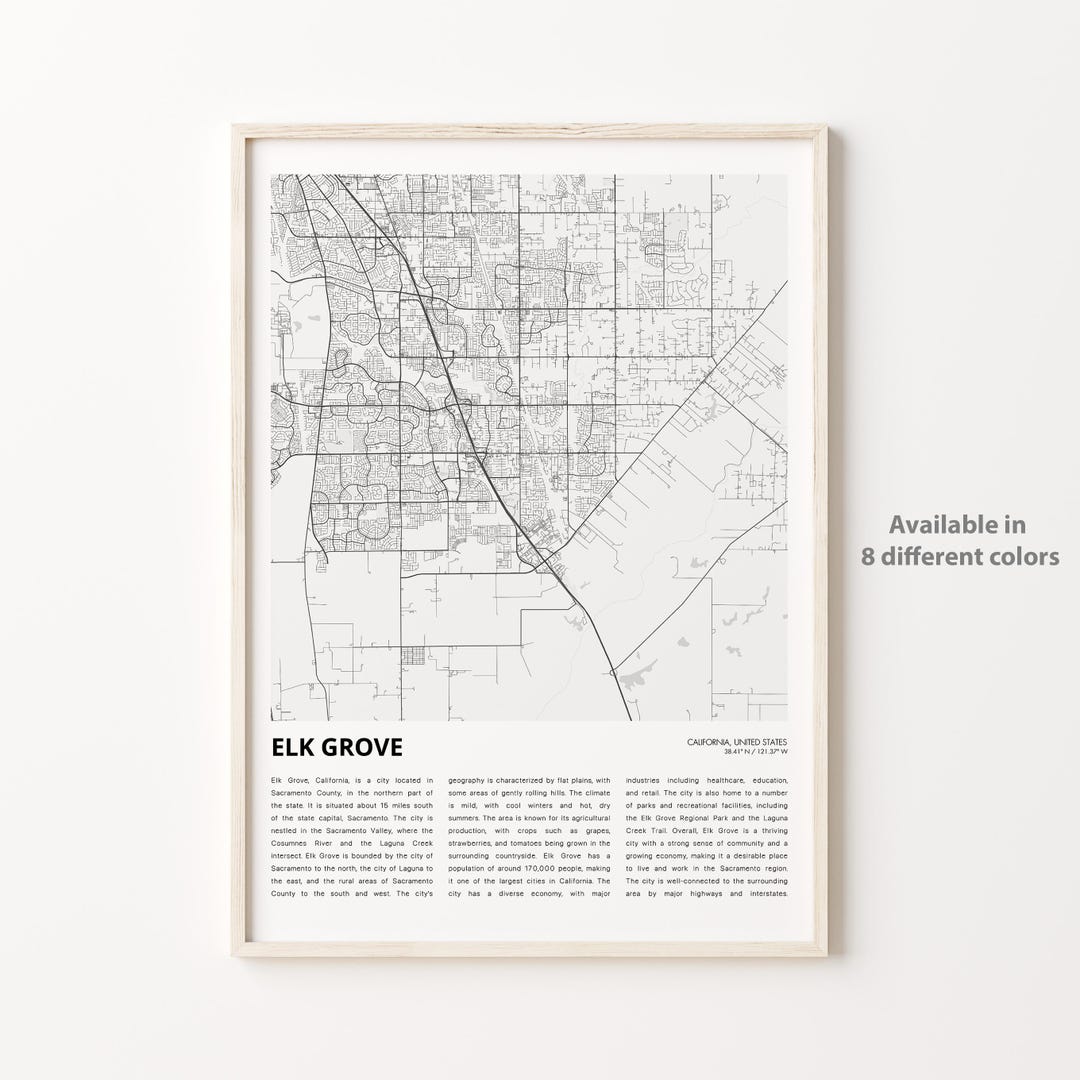 Elk Grove Map Print, Elk Grove Travel Map, Elk Grove Wall Decor Art ...