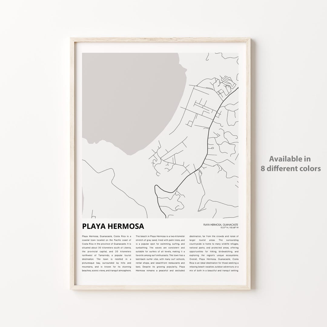 Playa Hermosa Map Print, Playa Hermosa Travel Map, Playa Hermosa Wall ...