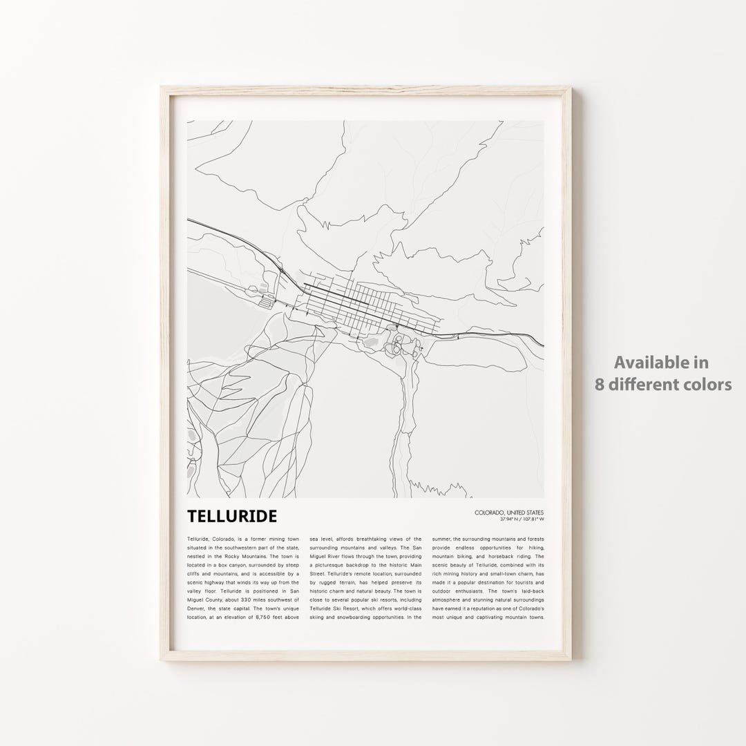 Telluride Map Print, Telluride Travel Map, Telluride Wall Decor Art ...