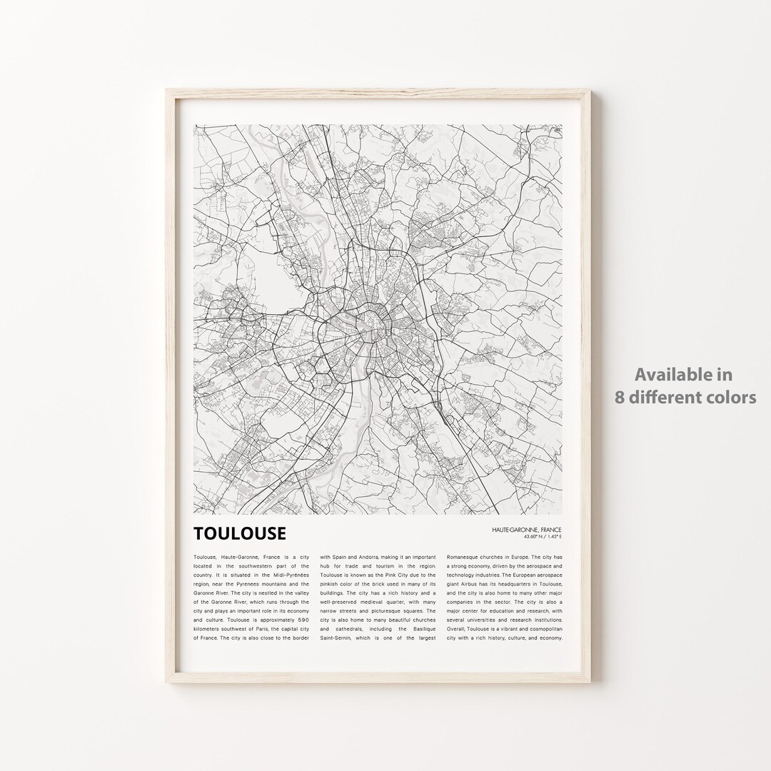 Toulouse Map Print, Toulouse Travel Map, Toulouse Wall Decor Art ...