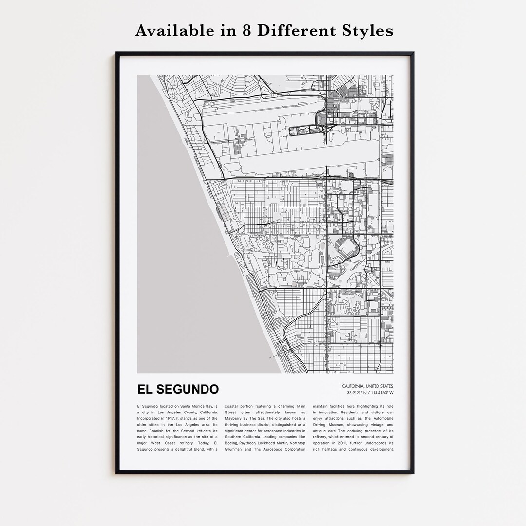 El Segundo Map Print, El Segundo Travel Map, El Segundo Wall Decor Art ...