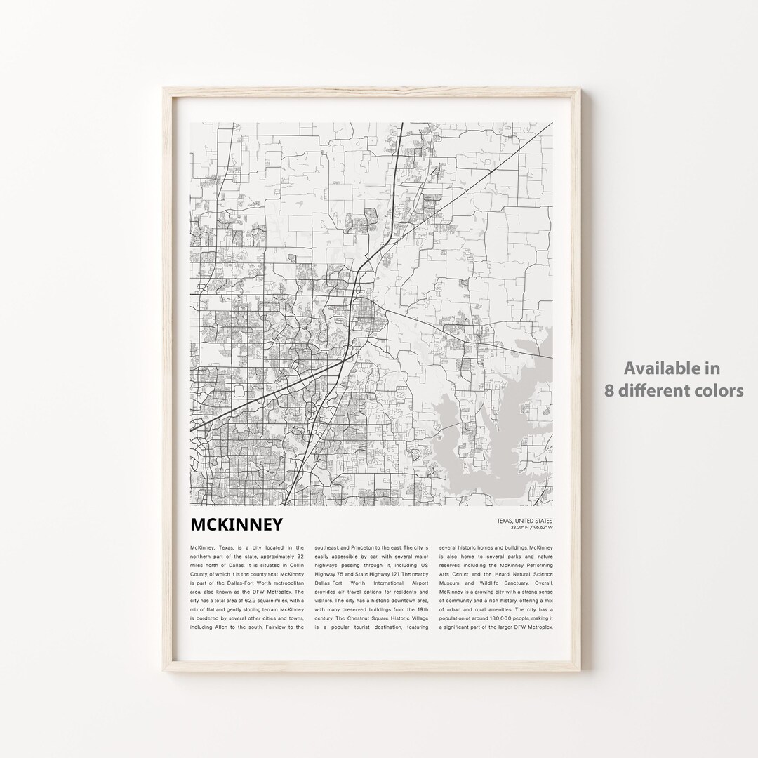 Mckinney Map Print, Mckinney Travel Map, Mckinney Wall Decor Art ...
