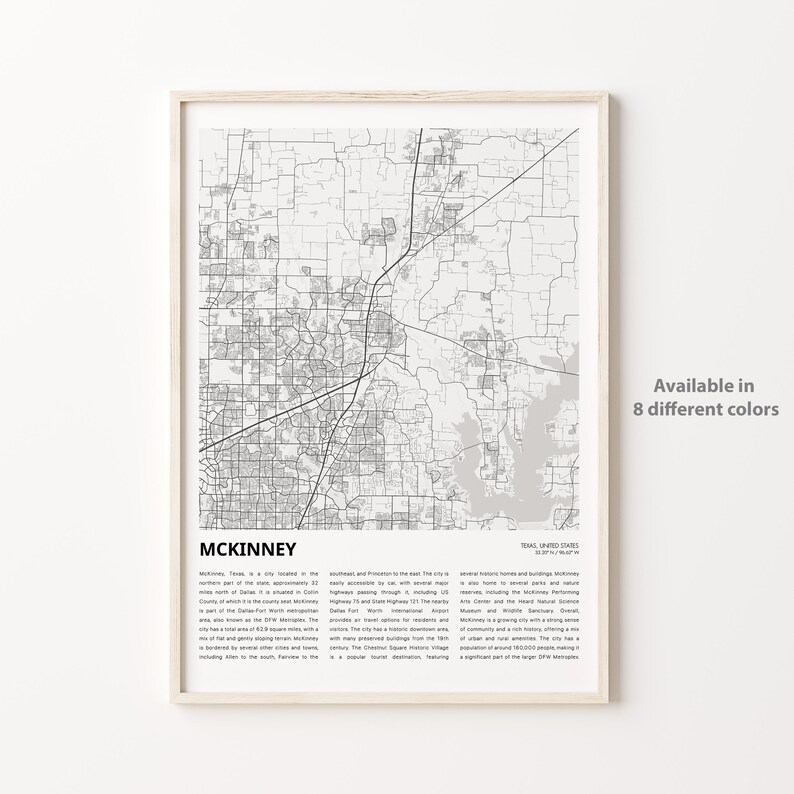 Mckinney Map Print, Mckinney Travel Map, Mckinney Wall Decor Art ...