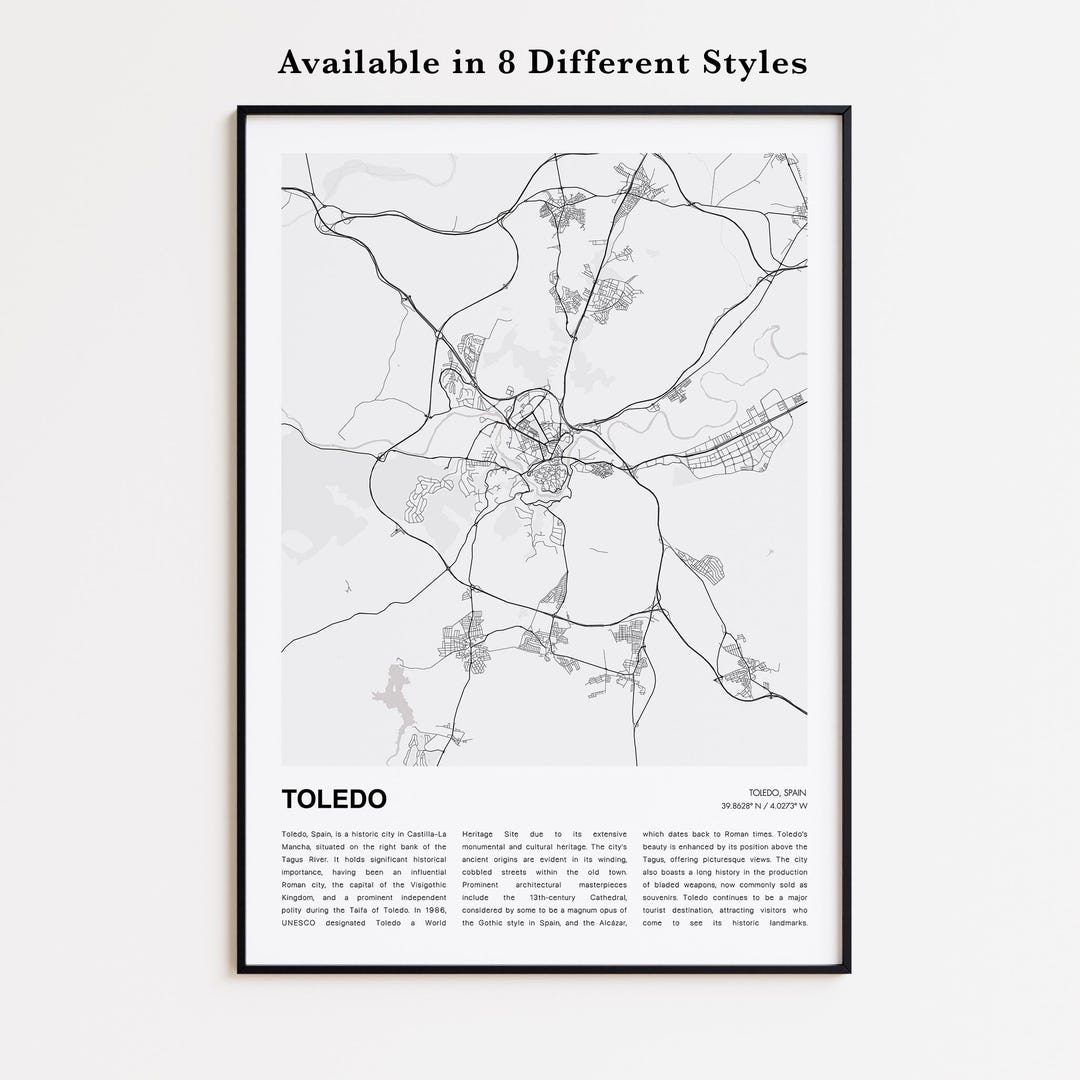 Toledo Map Print, Toledo Travel Map, Toledo Wall Decor Art, Toledo ...