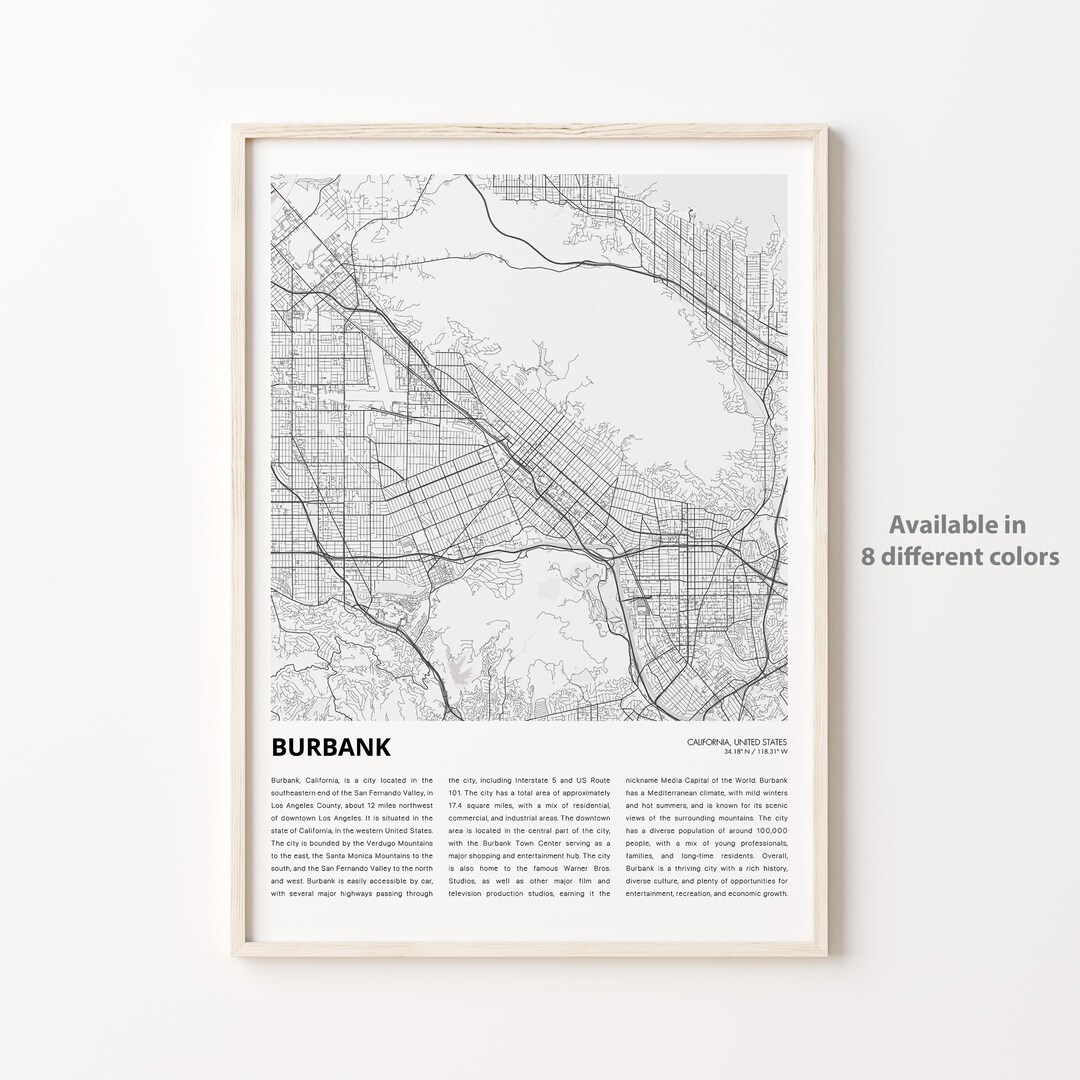 Burbank Map Print, Burbank Travel Map, Burbank Wall Decor Art, Burbank ...